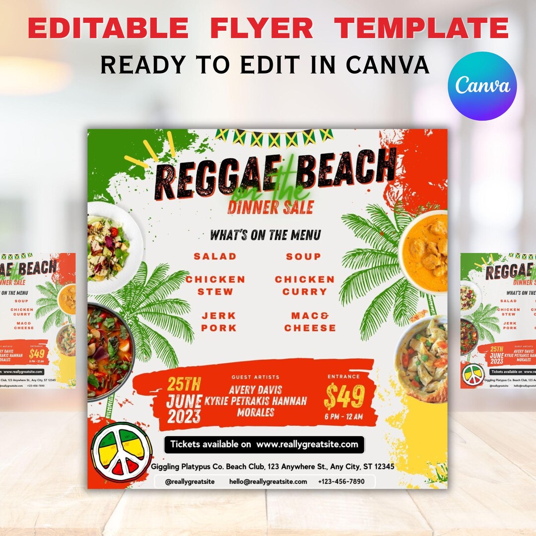 Jamaican Food Menu, Caribbean Restaurant Flyer, Catering Menu, Tropical ...