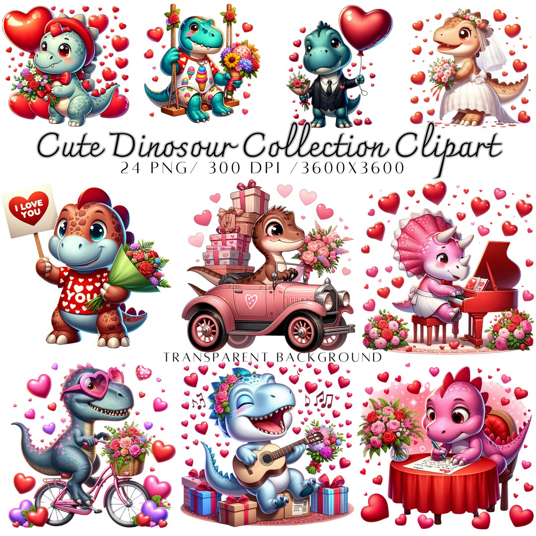Dinosour Clipart Printable Valentine Theme, PNG Transparent Background ...