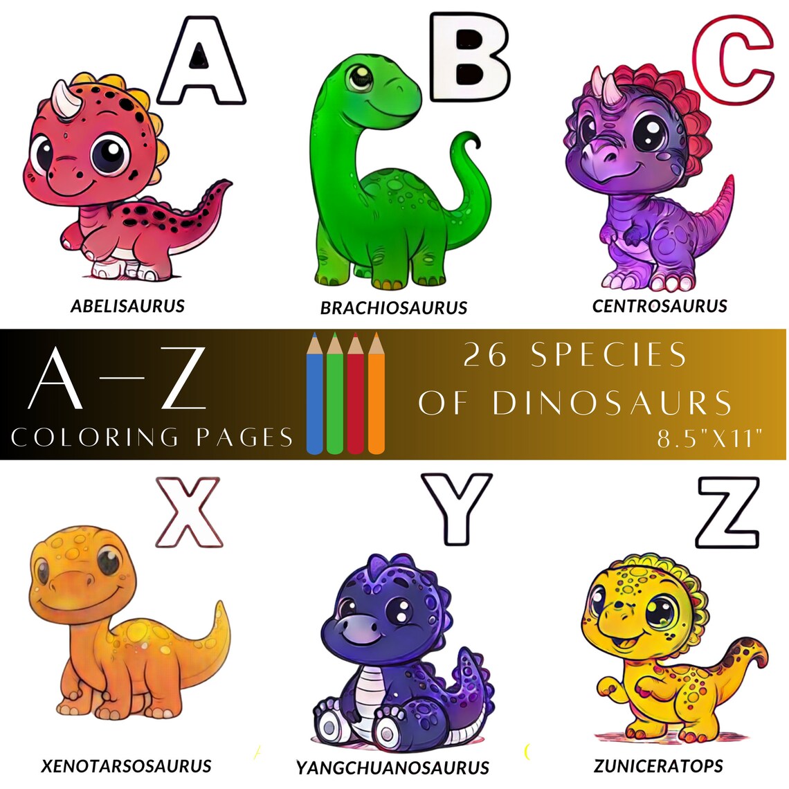 Coloring Pages Alphabet ABC 26 Species of Dinosaurs Collections ...