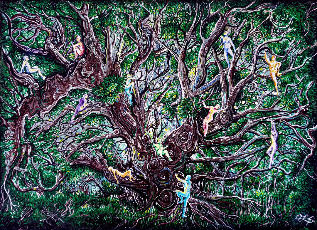 Spiritual Life-family Tree Psyhedelic, Fluid Acryl on Canvas 80x60cm - Etsy