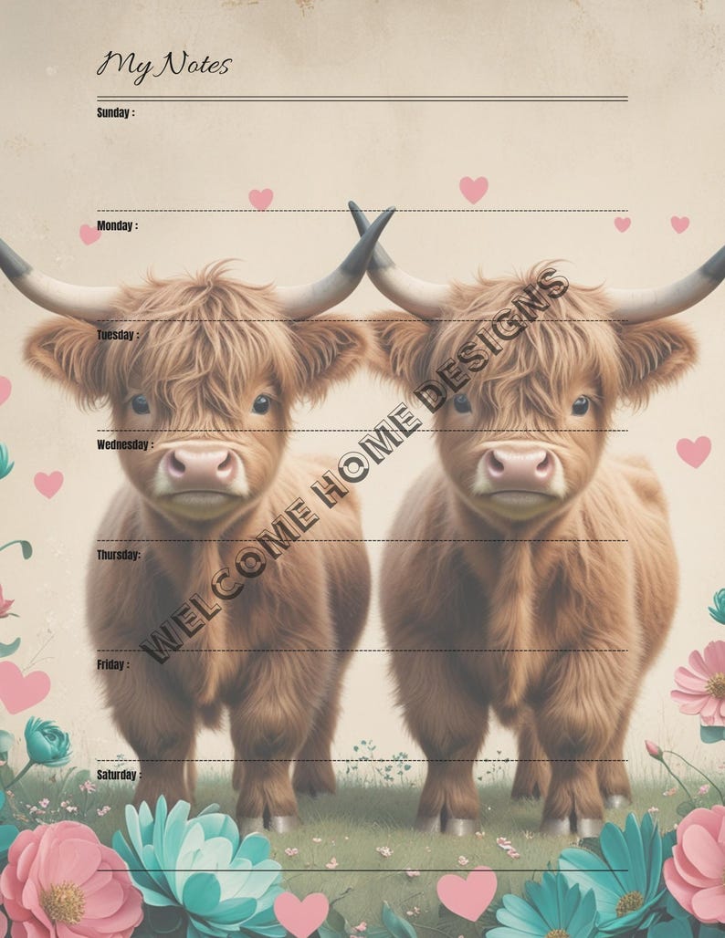 Digital Download Highland Cow Note Pad - Etsy