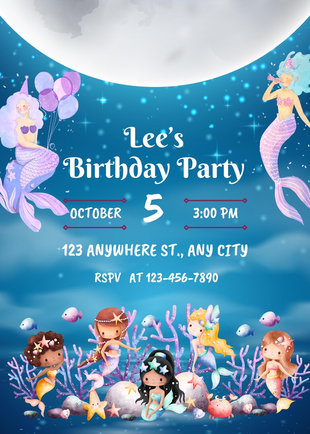 Mermaid Forever Birthday Invitation, Mermaid 5th Birthday Invitation ...