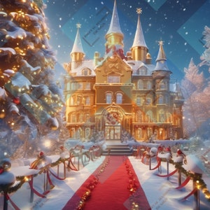 Golden Christmas Palace Background Image Bundle - Etsy