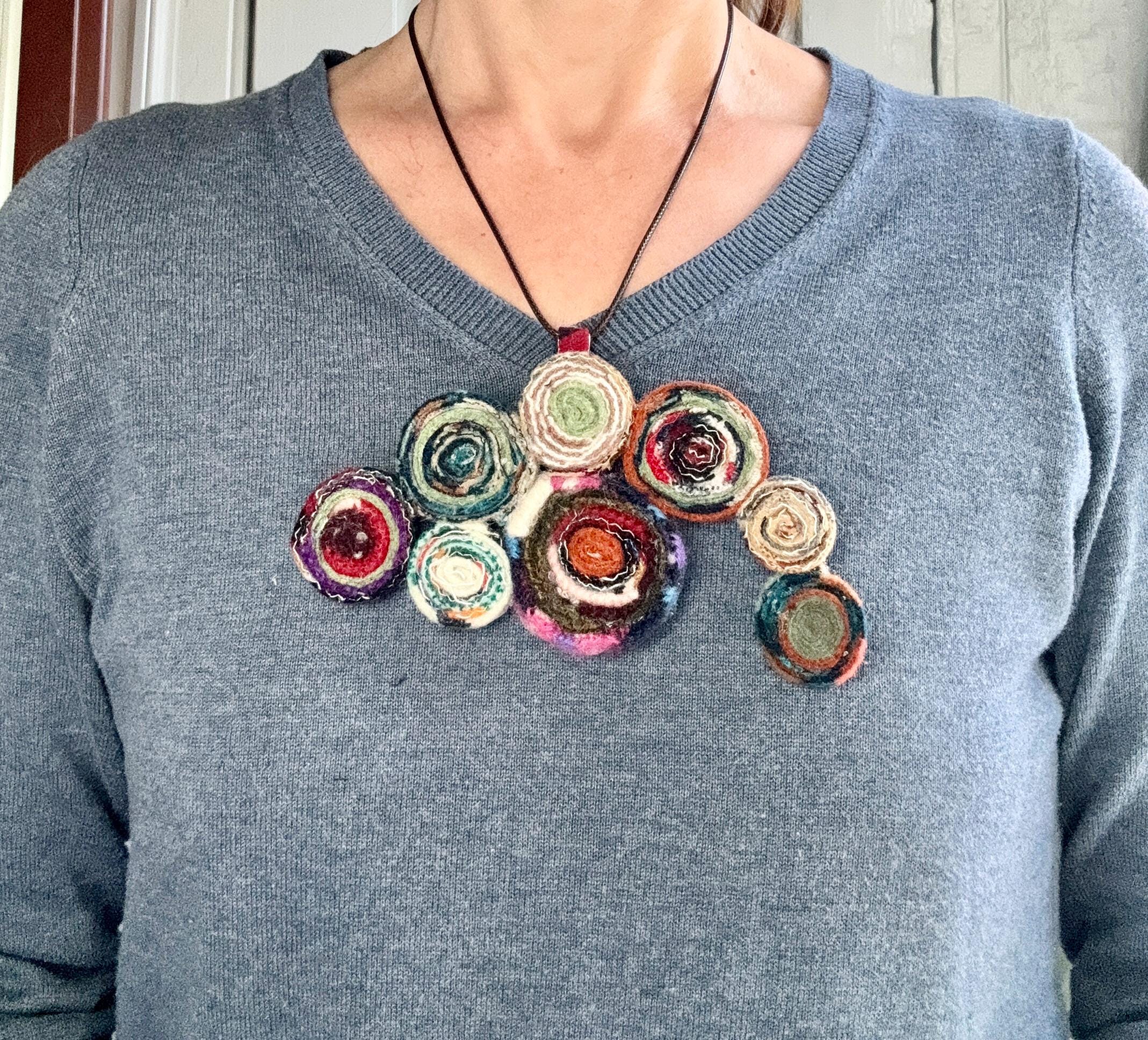 Textile Statement Necklace, Art Wear, Textile Art Jewelry, Colorful ...