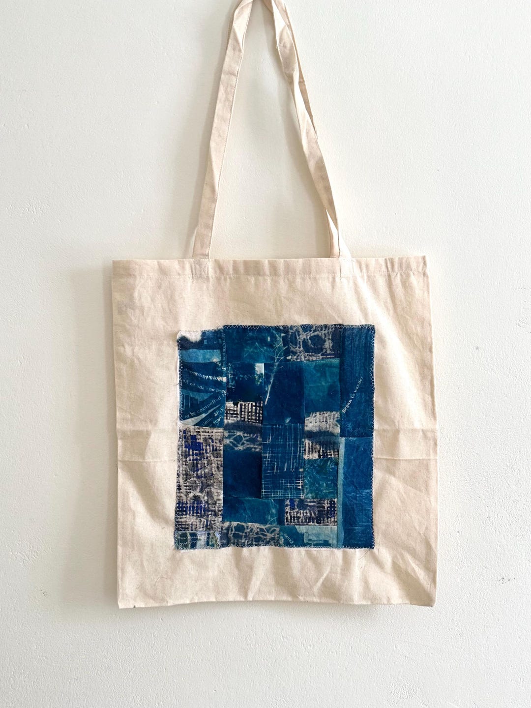 Patchwork Bag, Cyanotype Tote Bag, Blue Patchwork Project Bag, Cotton ...