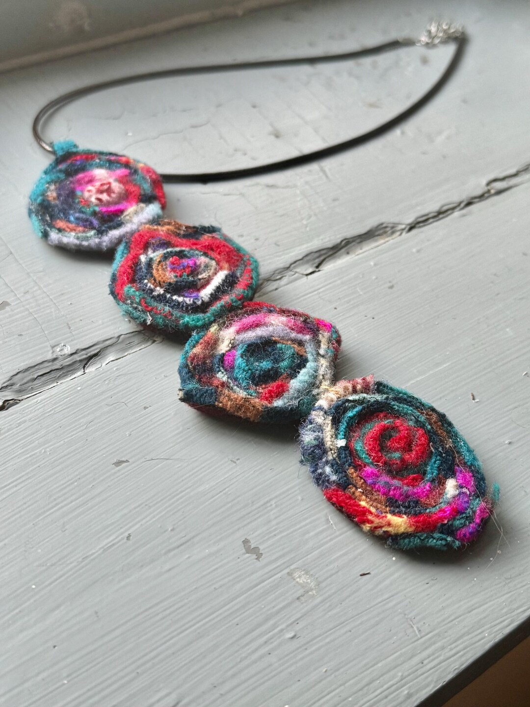 Textile Statement Necklace, Art Wear, Textile Art Jewelry, Colorful ...
