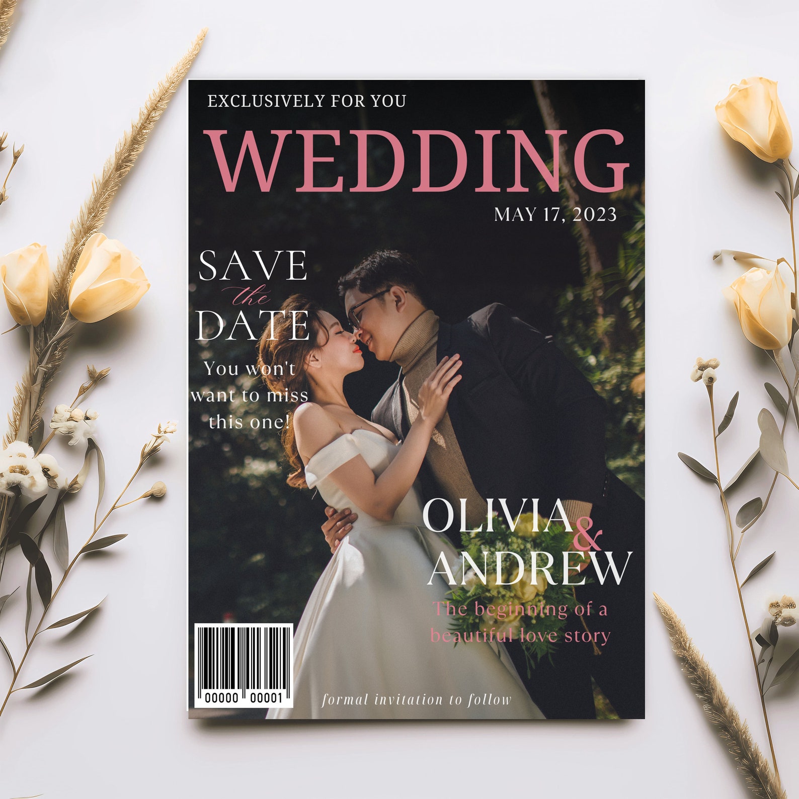 Magazine Wedding Save the Date Template | Editable Canva (digital ...