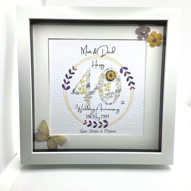 Personalised Wedding Anniversary Frame: Rhinestone Flowers & Wooden ...