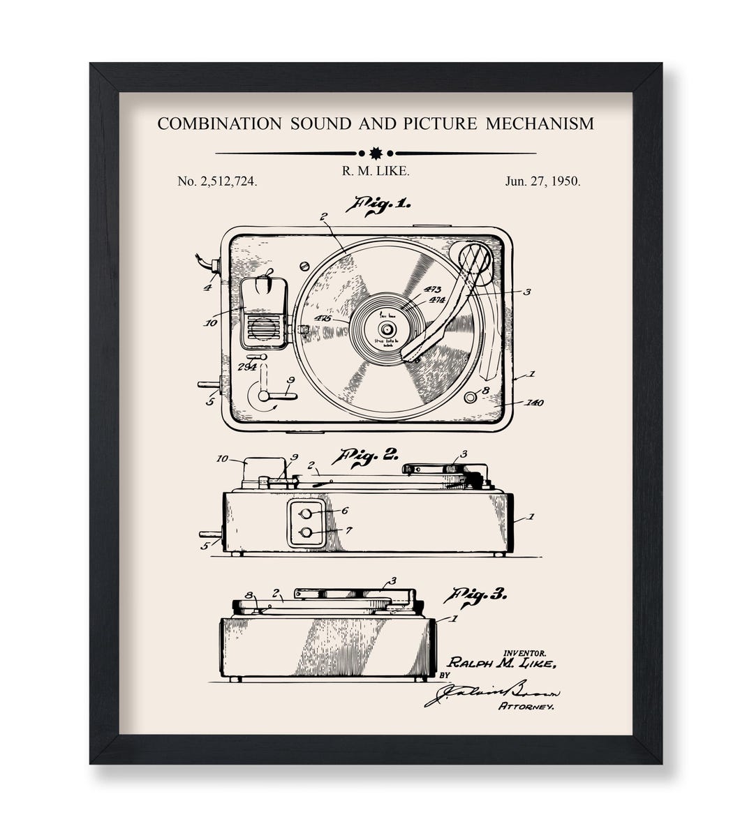 Record Player Blueprint Poster - Record Player Patent Print - Music Art ...