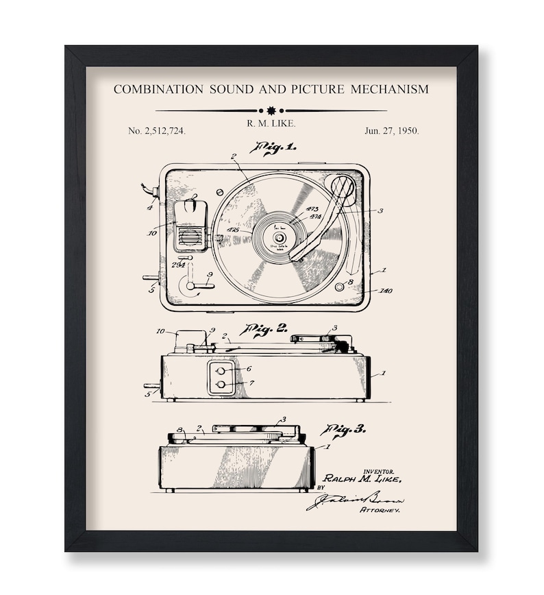 Record Player Blueprint Poster - Record Player Patent Print - Music Art ...