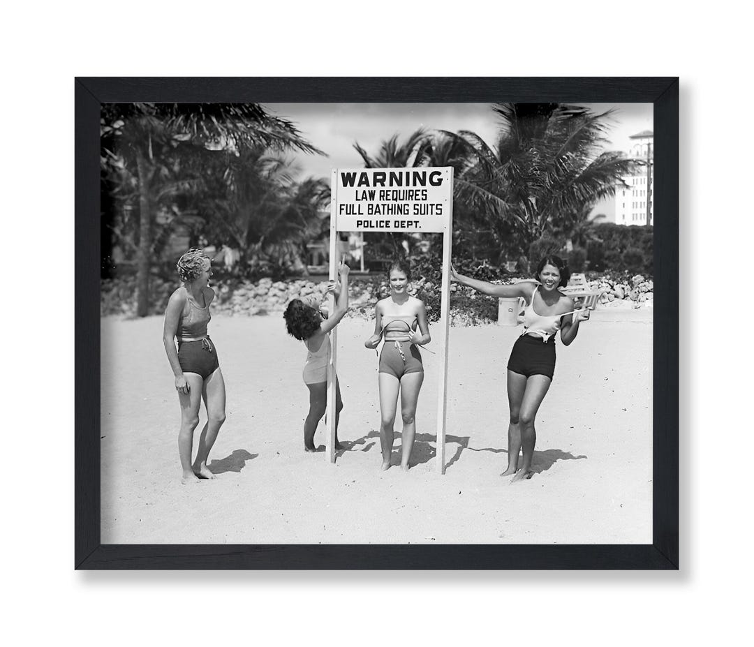 Vintage Women on Beach Poster - Bathing Suits Print - Fashion Art ...
