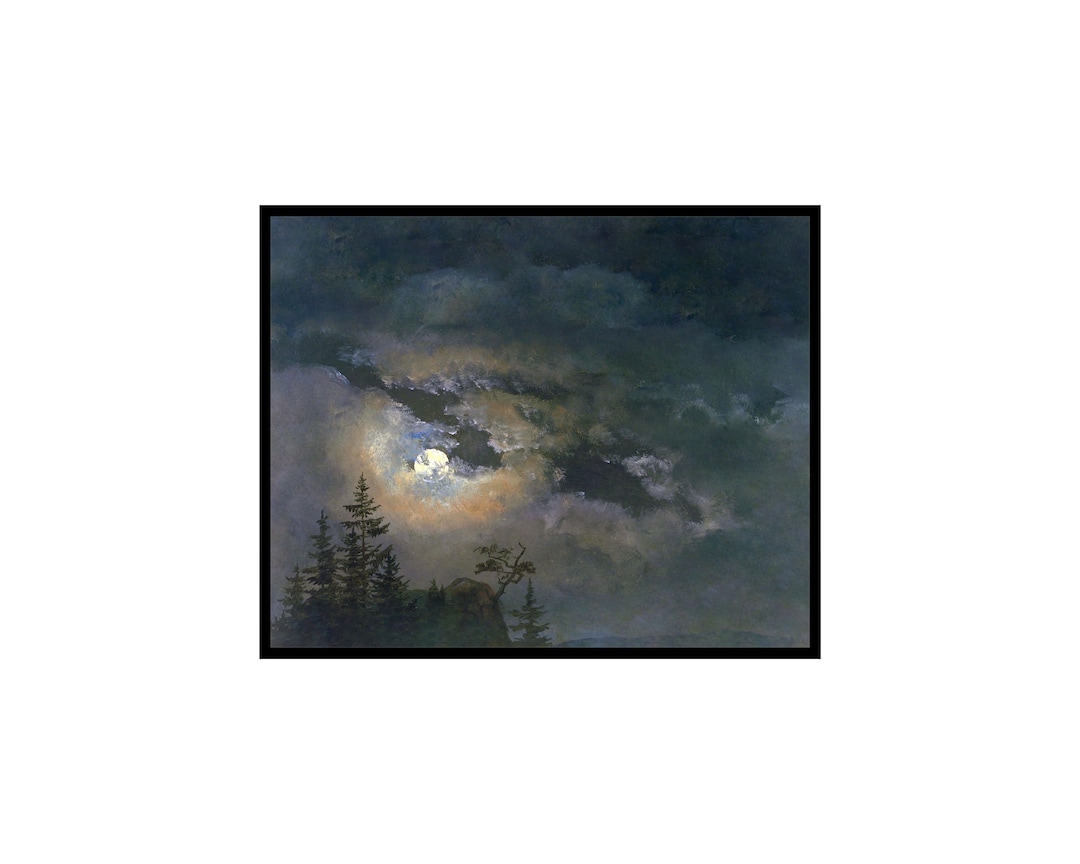 Vintage Moonlight Poster Retro Cloud and Landscape Study Full Moon ...