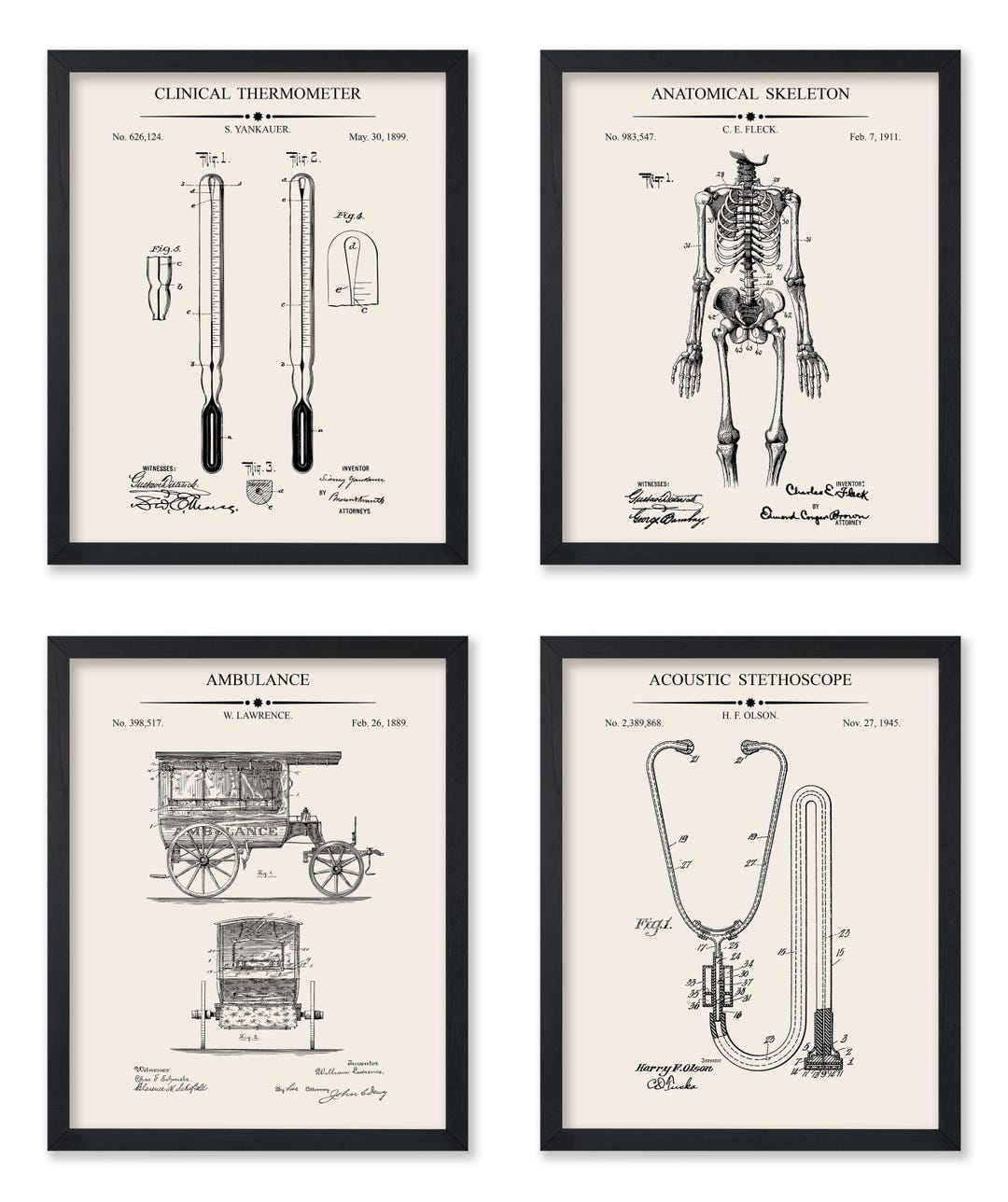 4-piece Medical Blueprint - Thermometer Patent Print, Anatomical ...