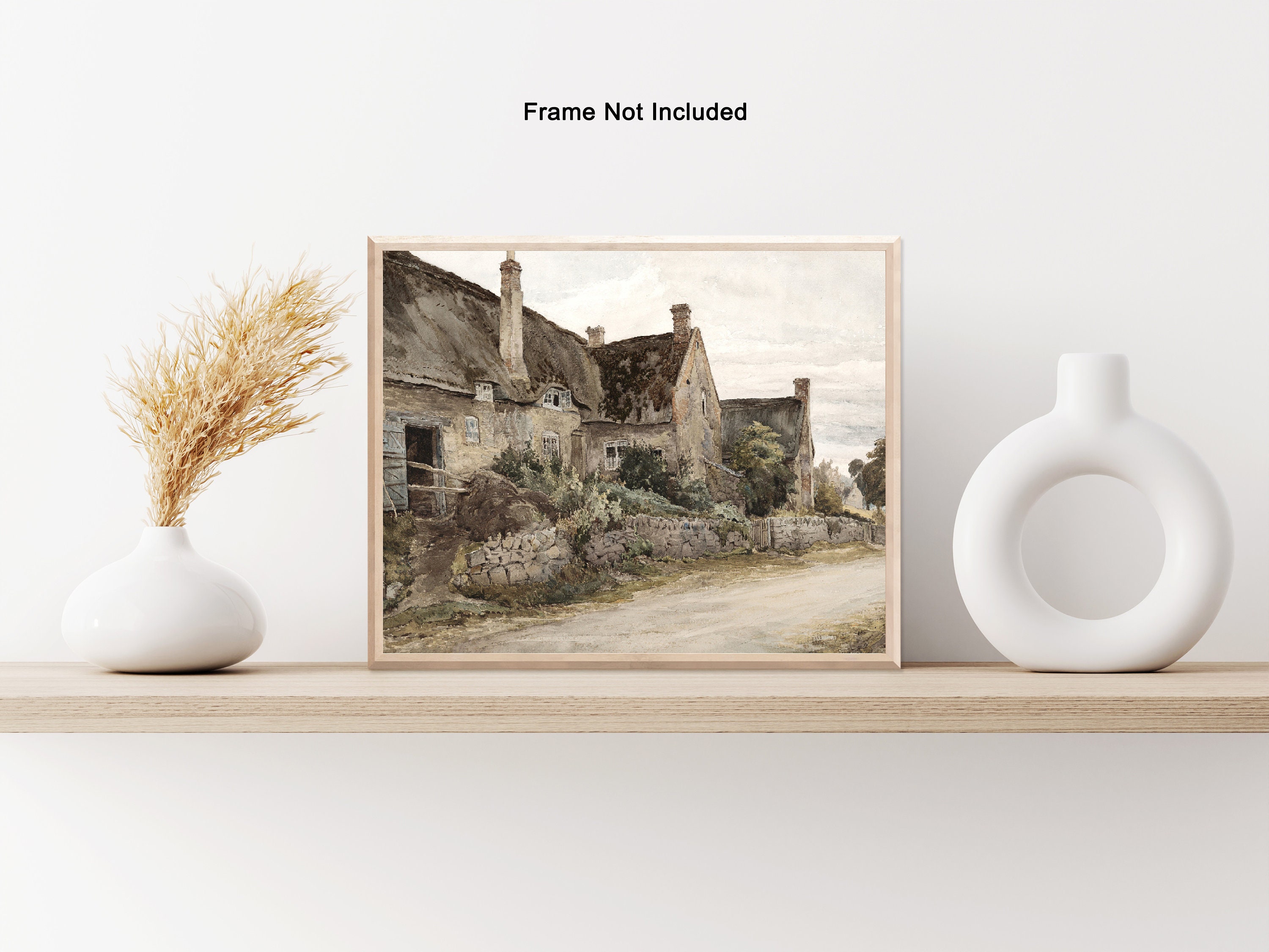 Vintage Thatched Cottage With Barn Poster Retro Village Print House Art ...