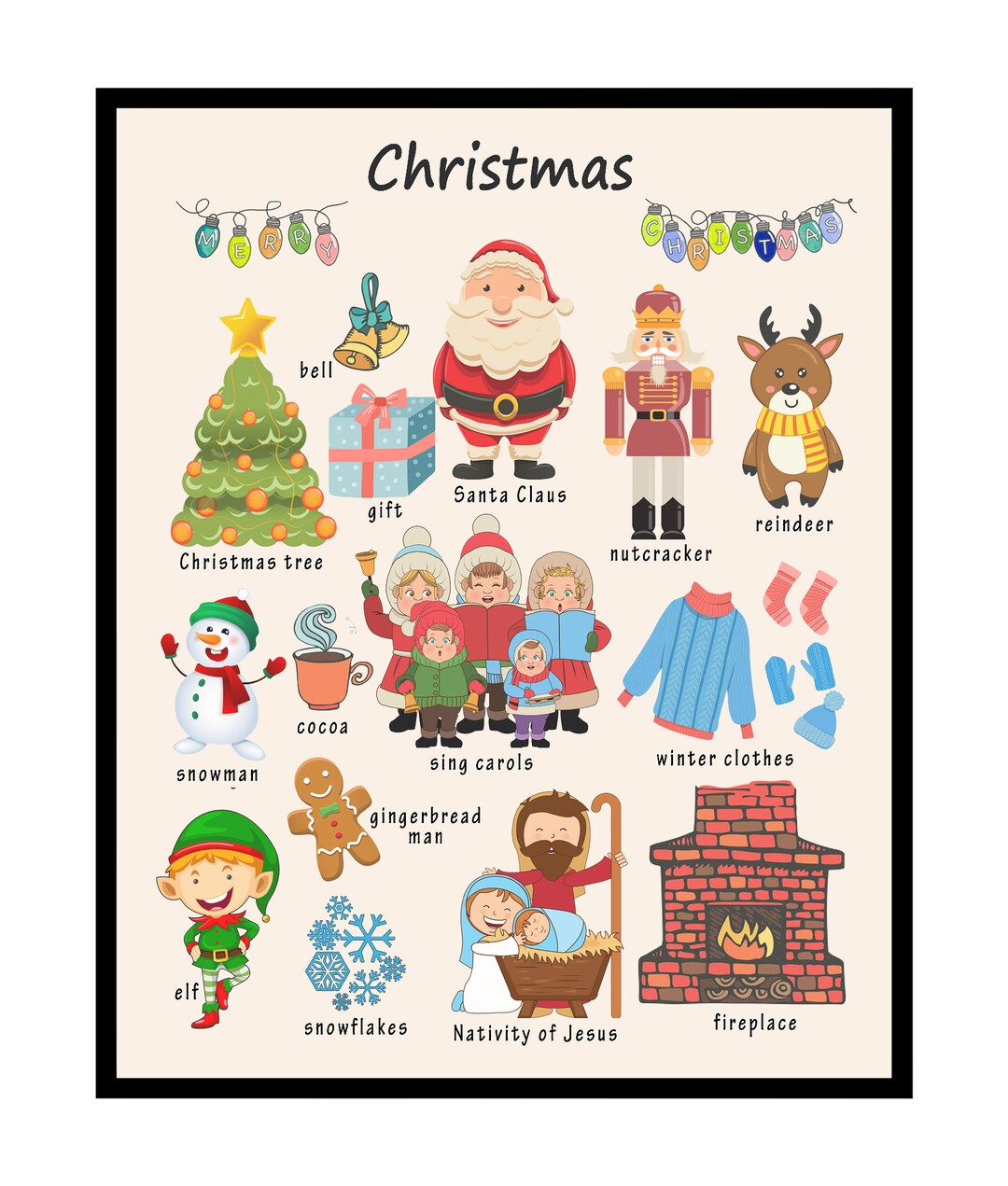 Christmas Poster Educational Print Learning Materials Art Gift for ...