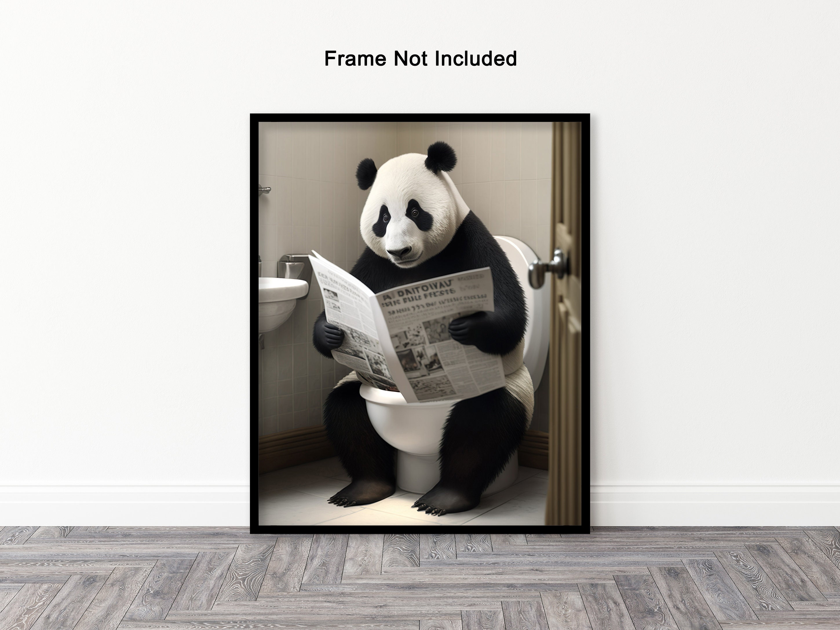 Panda Sitting on Toilet Poster Panda Reading a Newspaper Print Panda ...
