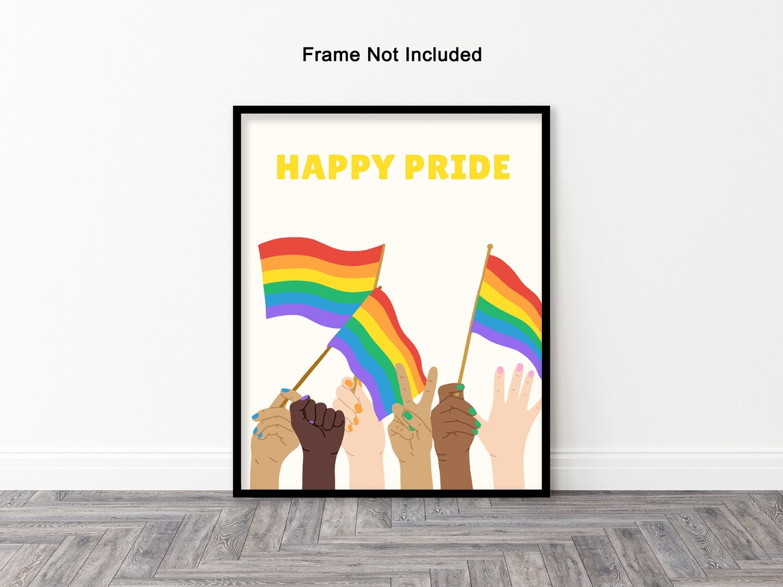 Happy Pride Poster Rainbow Flags Print Inclusivity Art Celebration Art ...