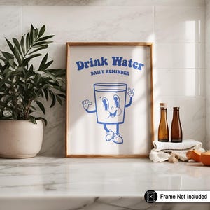 Drink Water Poster - Retro Daily Reminder Print - Health Art - Funky ...