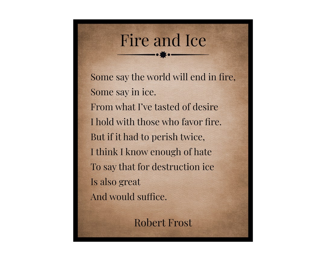 Robert Frost Poetry Poster Fire and Ice Motivational Print Literary ...