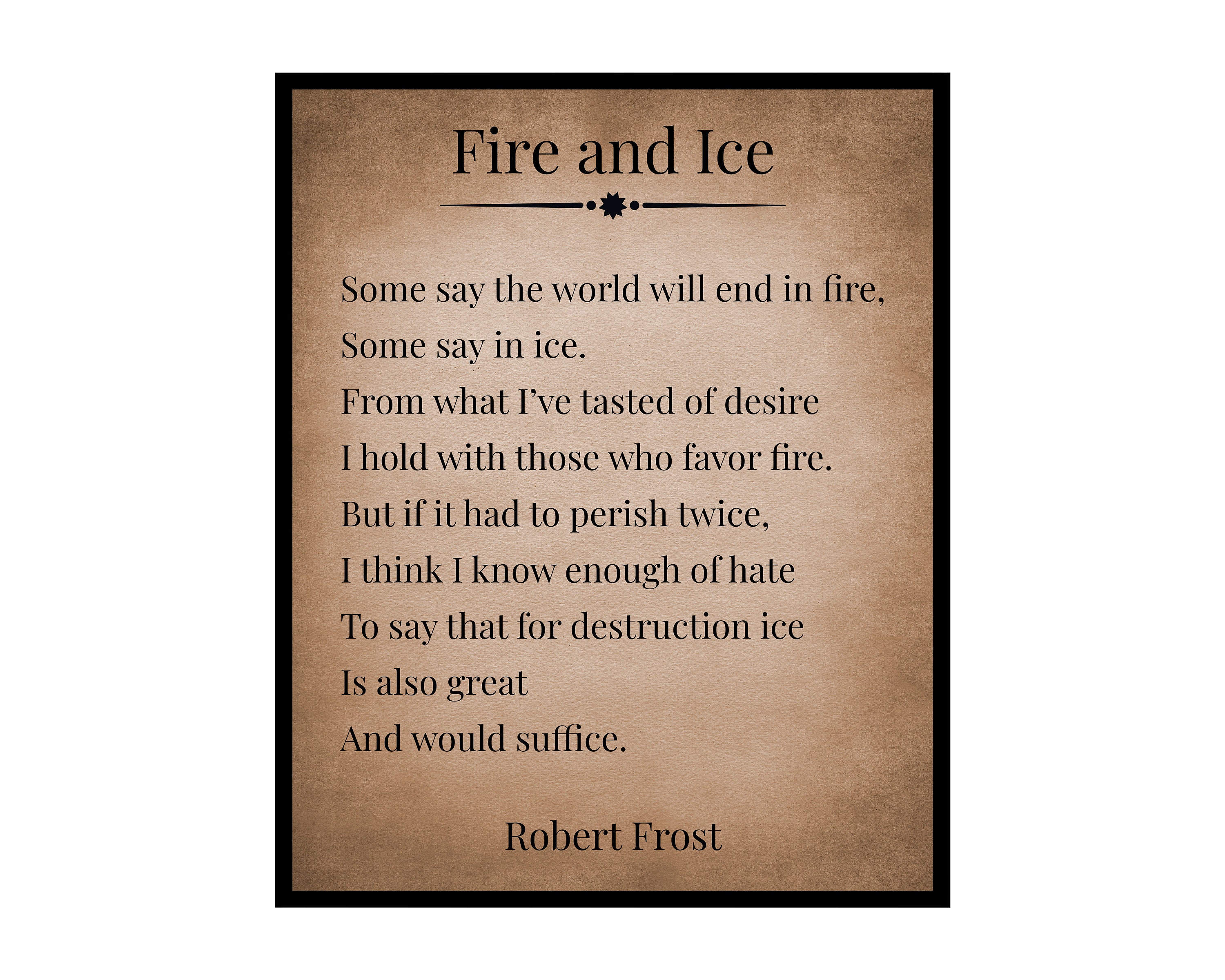 Robert Frost Poetry Poster Fire and Ice Motivational Print Literary ...