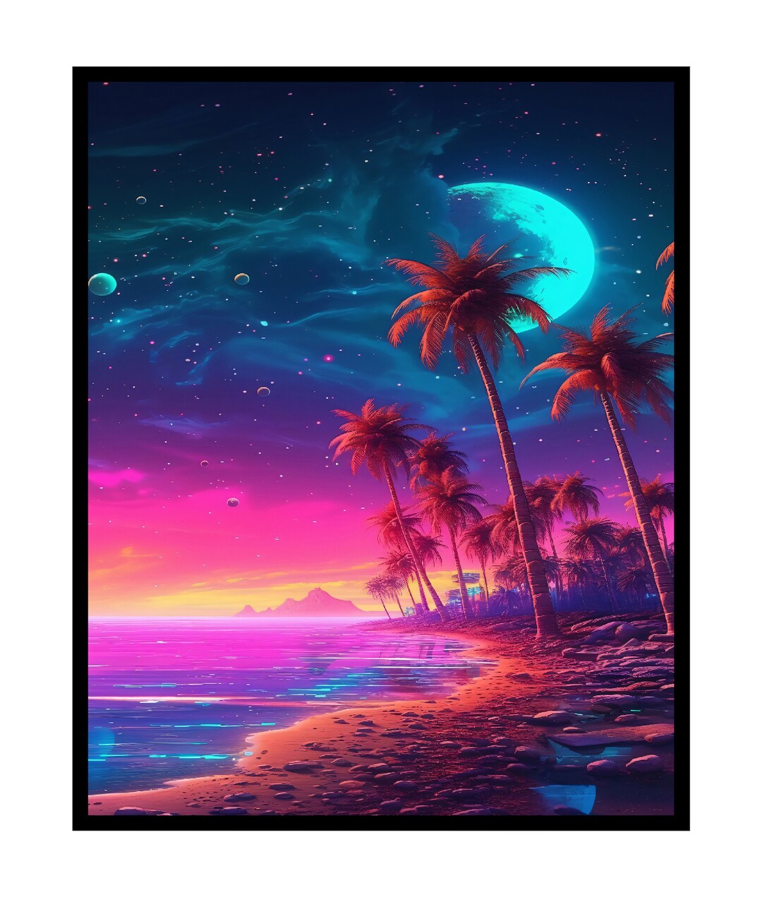 Palm Trees by the Beach Poster Neon Beach Print Modern Art Gift for ...