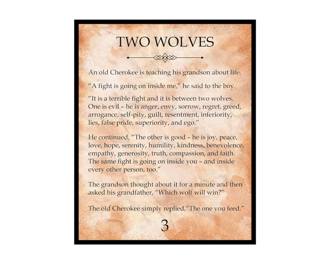 Two Wolves Poster Cherokee Story Print Story Book Art Native American ...