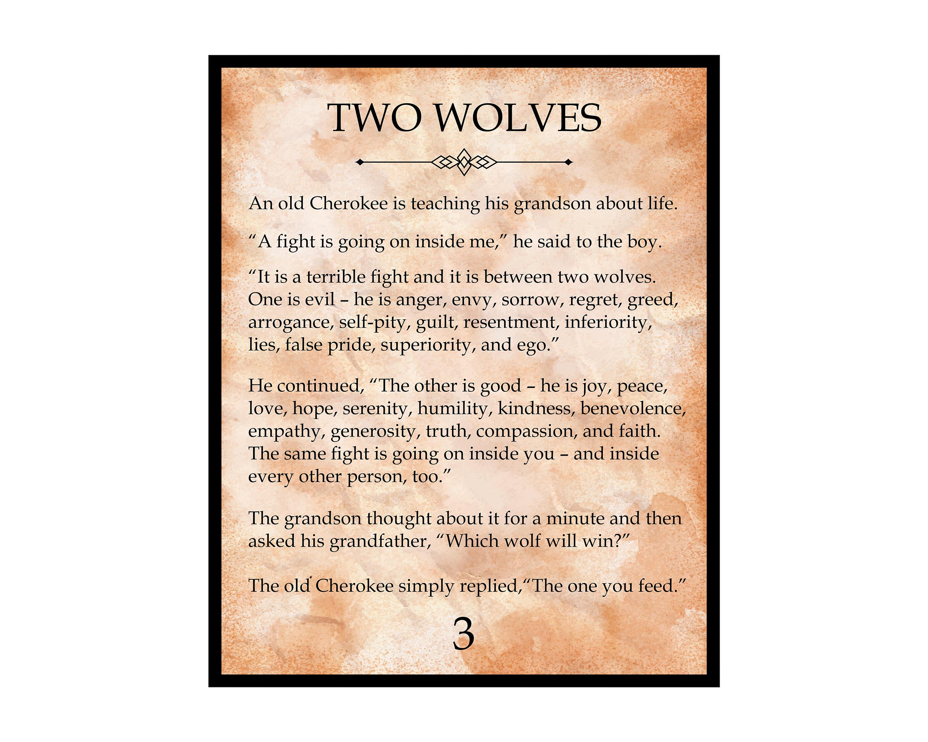 Two Wolves Poster Cherokee Story Print Story Book Art Native American ...