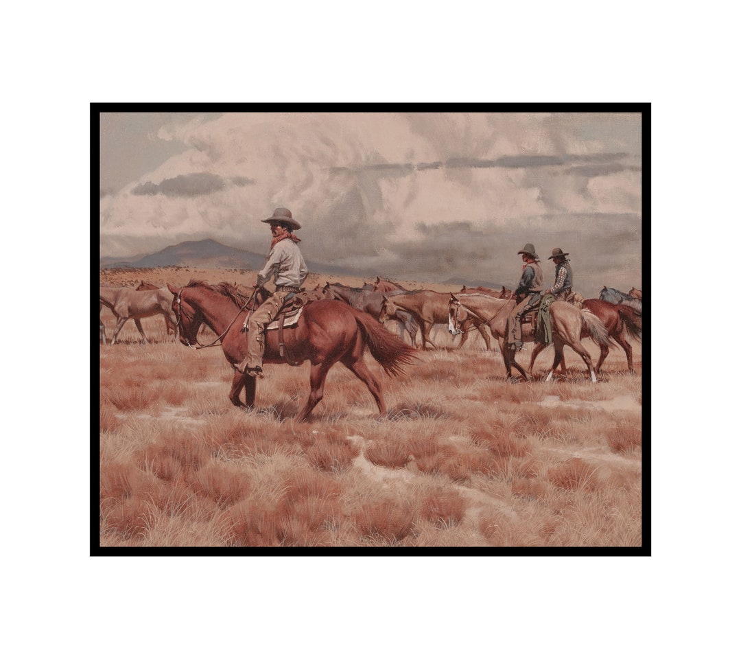 Vintage Cowboy Poster Retro Horse Riding Print Wild West Art Cattle Art ...