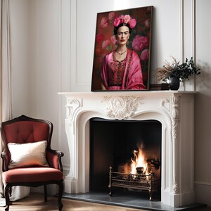 Frida Poster - Portrait Print - Flower Art - Mexican Painter Art ...