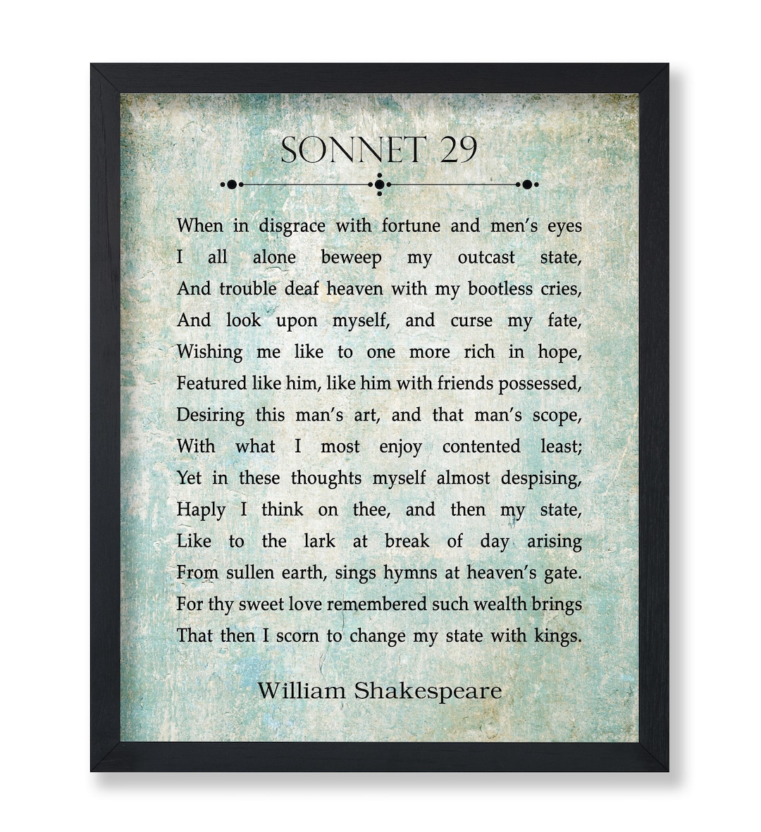 William Shakespeare Poster - Sonnet 29 Print - Motivational Quote Art ...