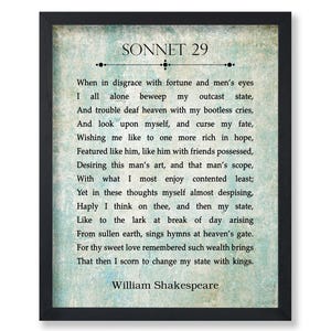 William Shakespeare Poster - Sonnet 29 Print - Motivational Quote Art ...