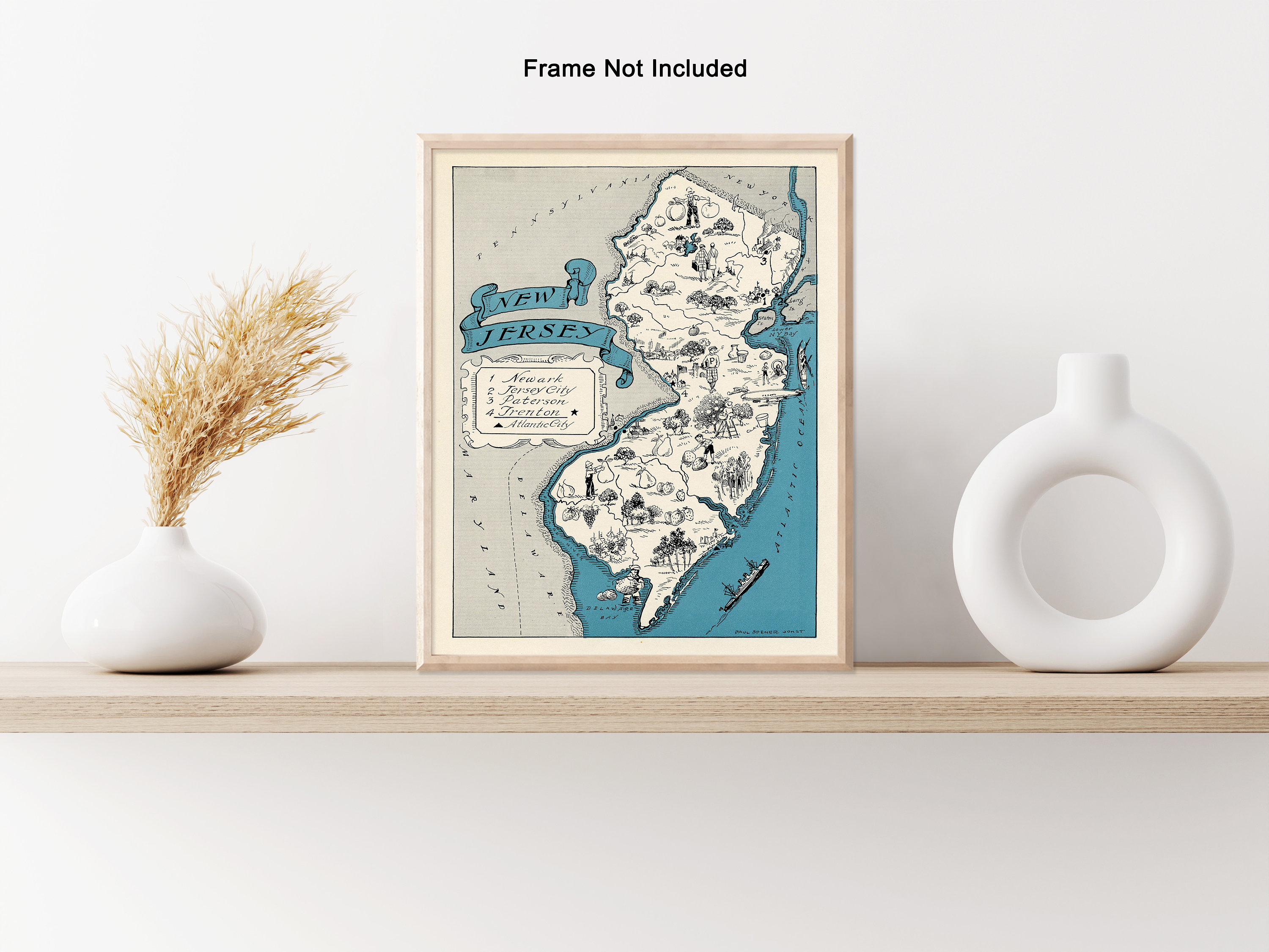 Vintage Map Poster Retro New Jersey Map Print New Jersey State Map Art ...