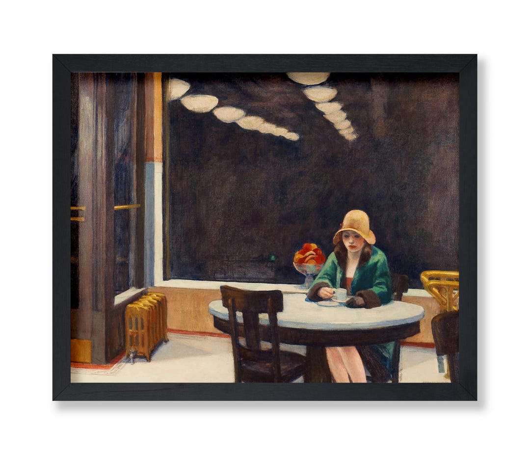 Vintage Automat Painting Poster - Retro Woman Drinking Coffee Print ...