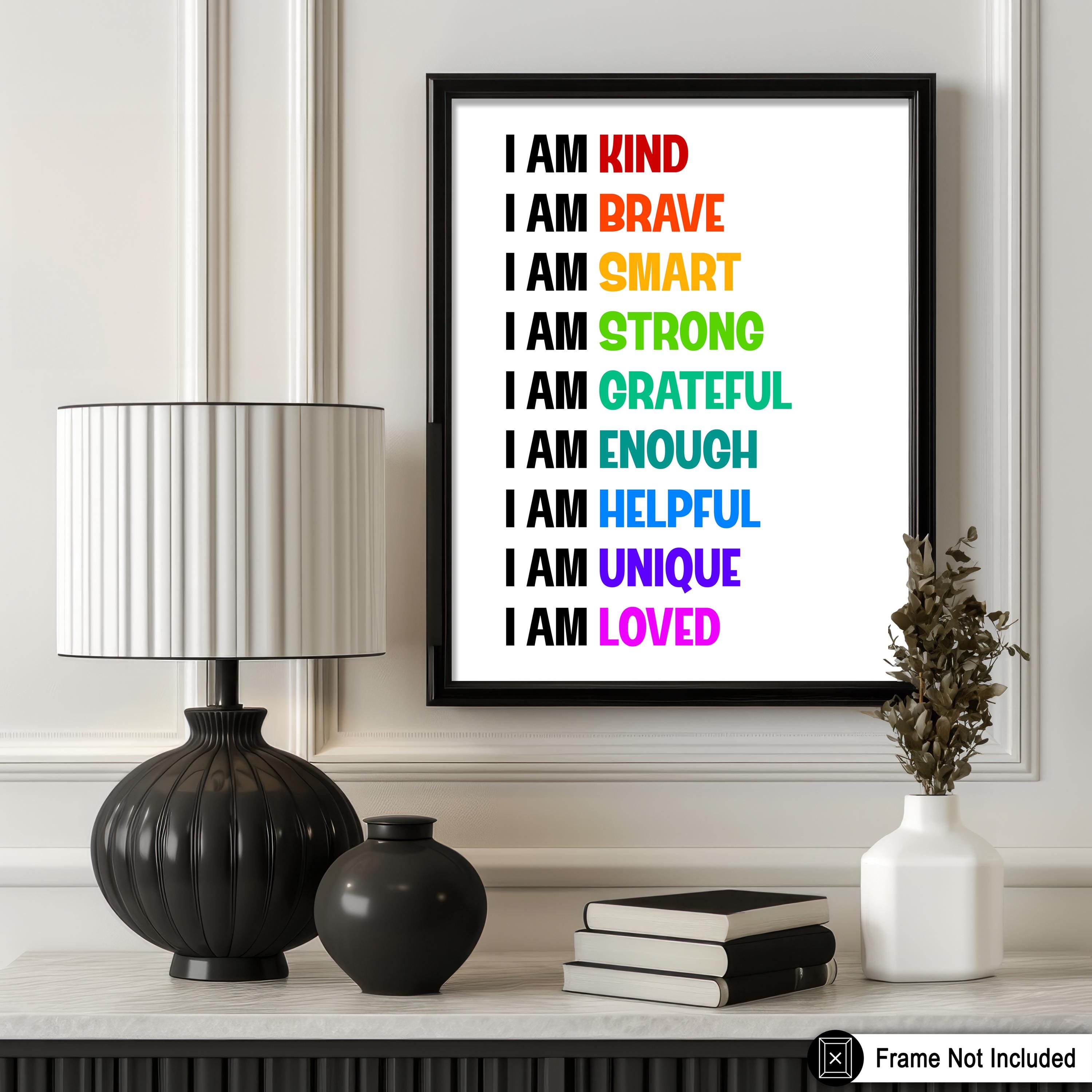 I Am Affirmations Poster - Nursery Print - Typography Art - Positive ...