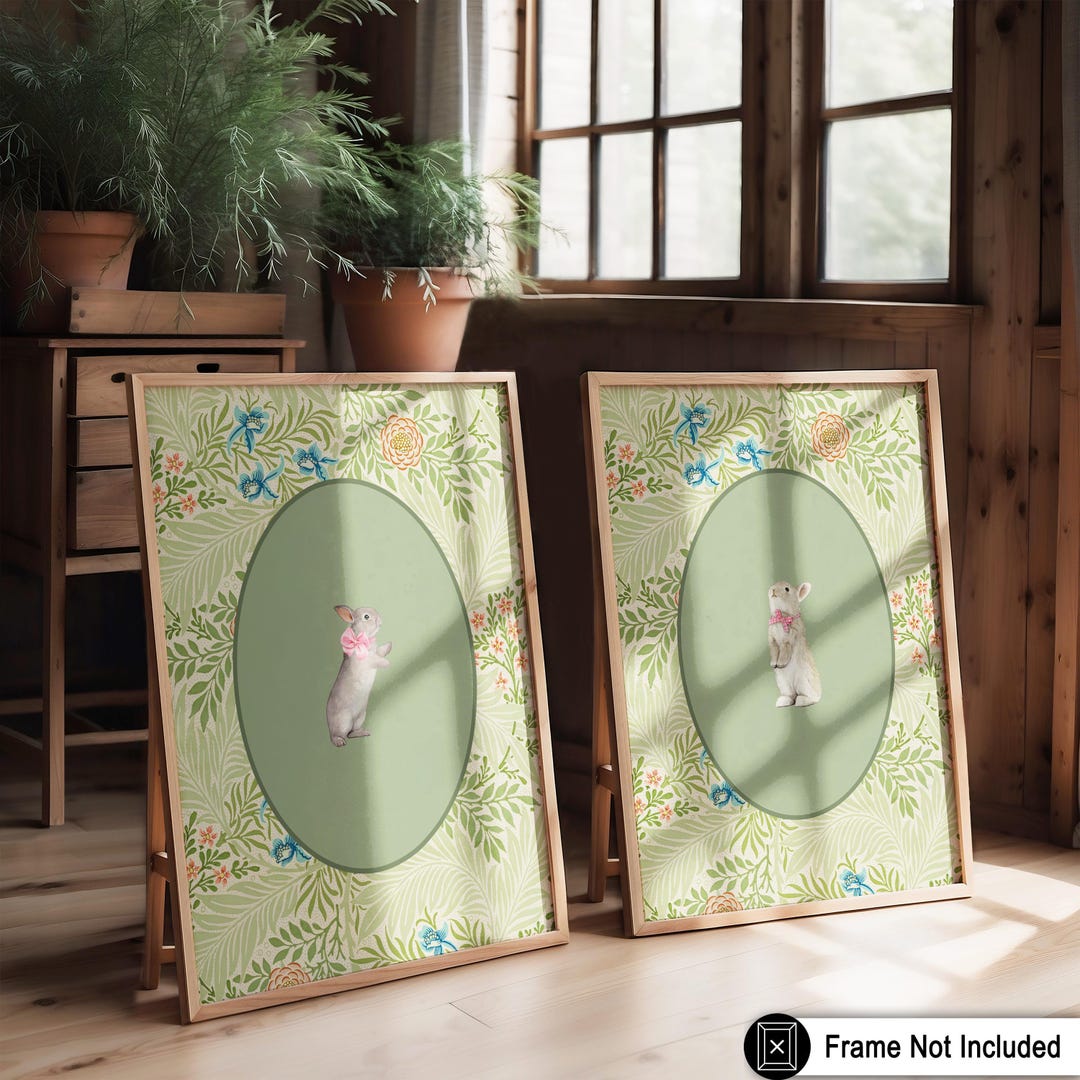 2-piece Vintage Rabbit Poster Set: Retro Bunny Floral Art Prints - Etsy