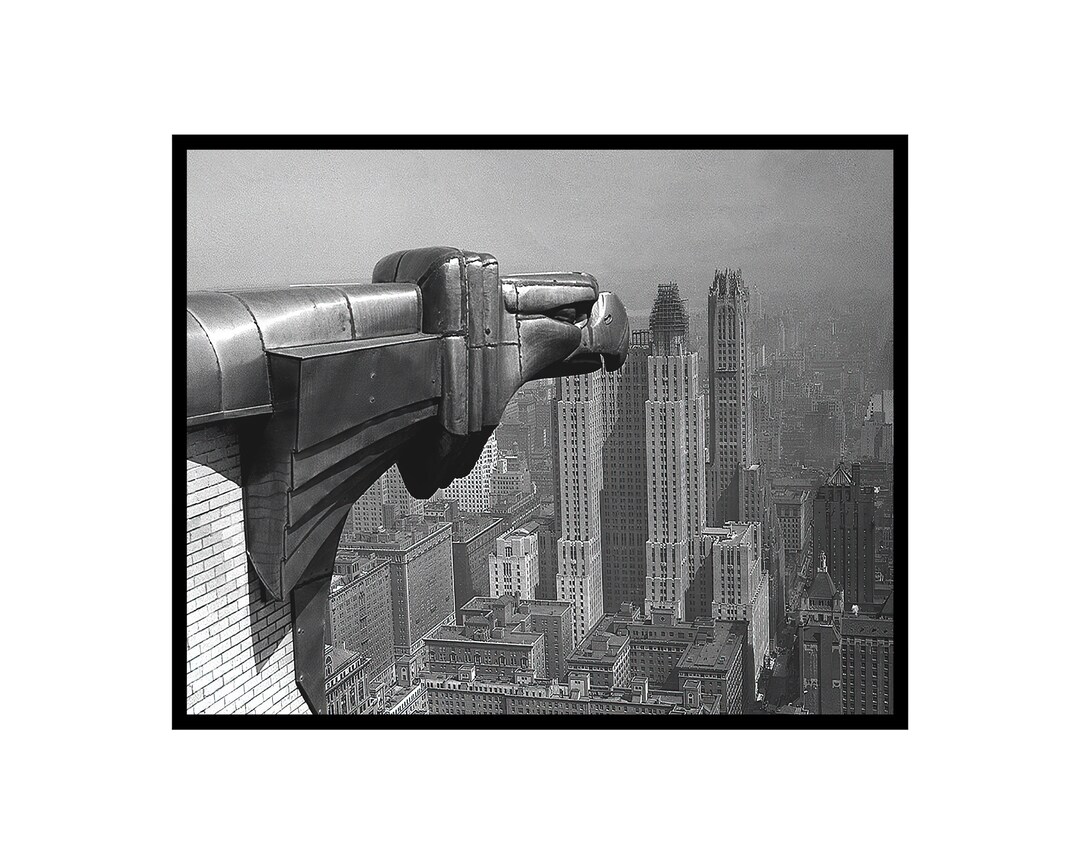 Vintage Chrysler Building Gargoyle Print NYC Retro Wall Art UNFRAMED ...