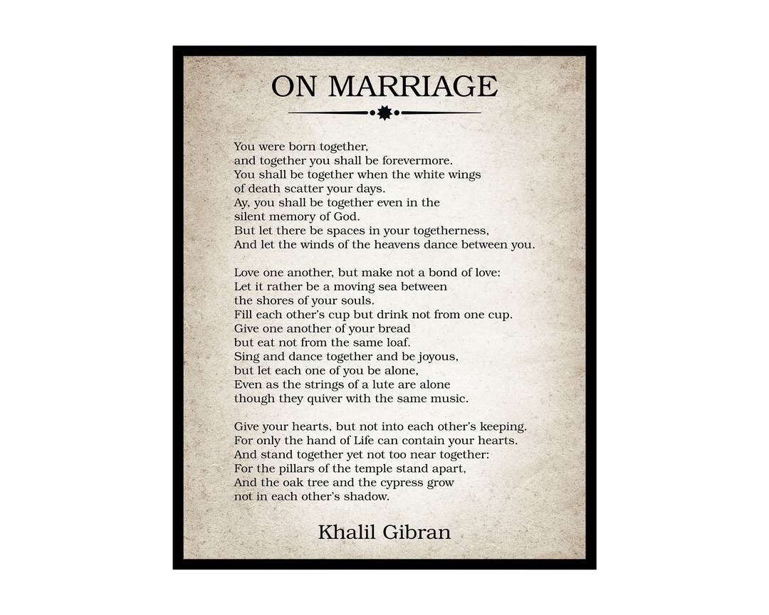 Kahlil Gibran Poster on Marriage Print Motivational Quote Art Poetry ...