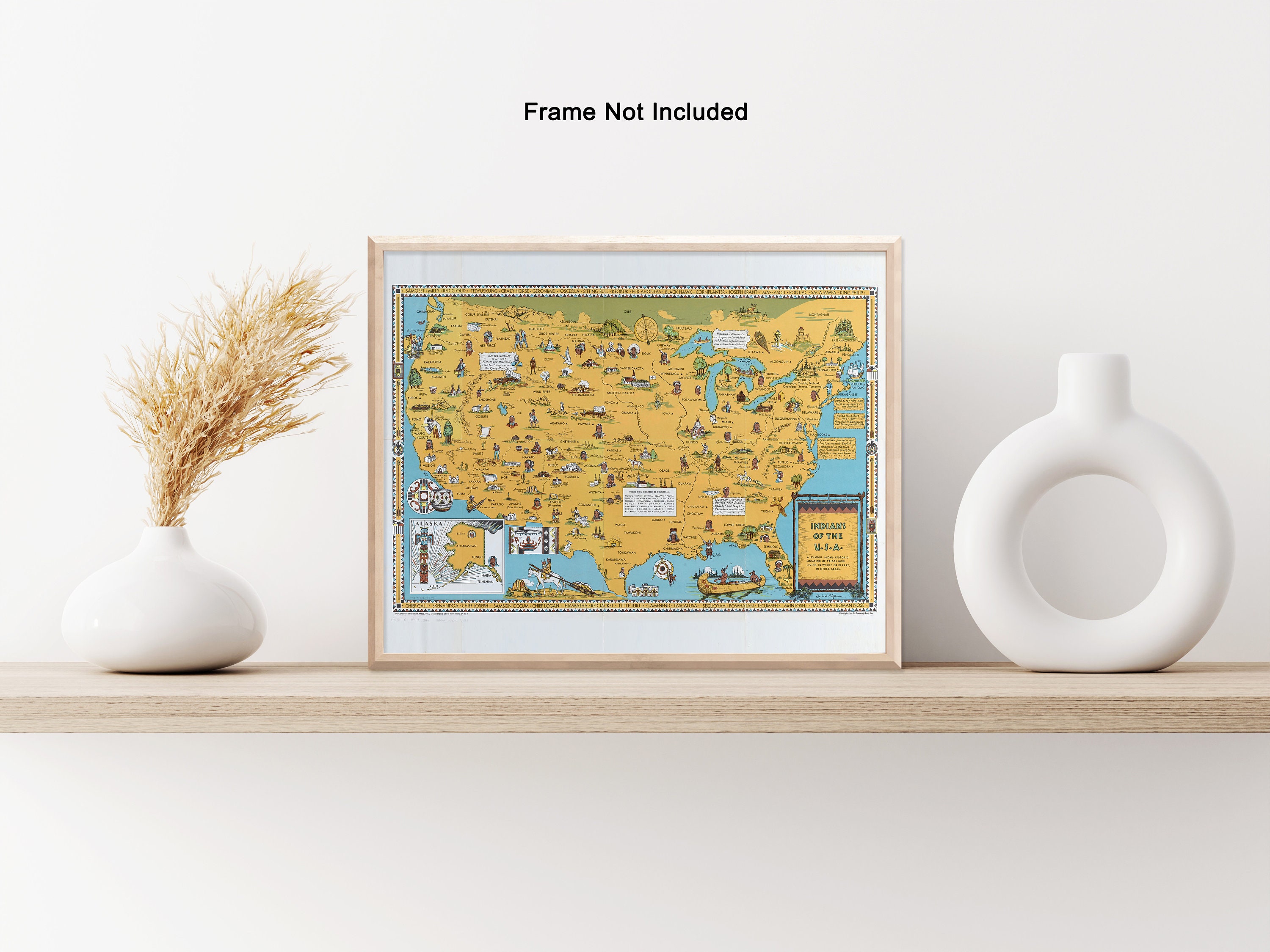 Vintage Map Poster Retro Native American Tribes Art Print Pictorial ...