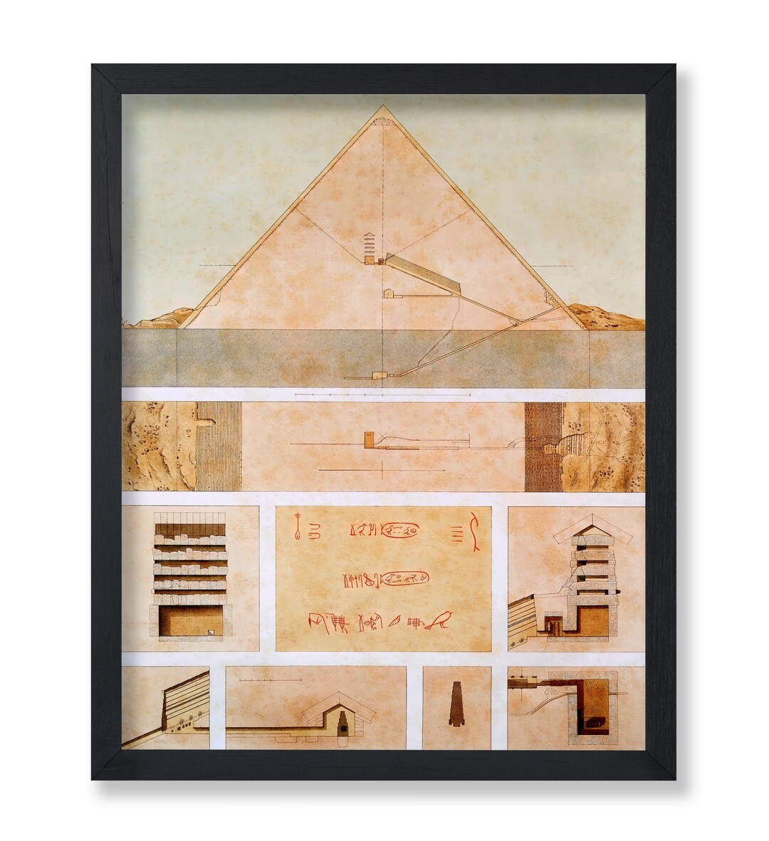 Vintage Sections and Details of the Great Pyramid of Giza Poster ...