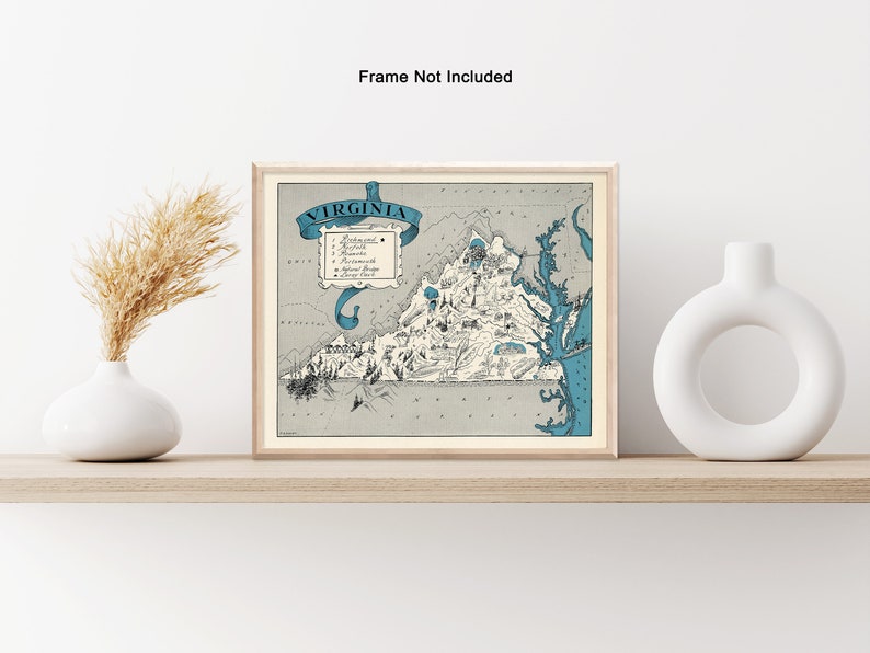 Vintage Map Poster Retro Virginia Map Print Virginia State Map Art Wall ...