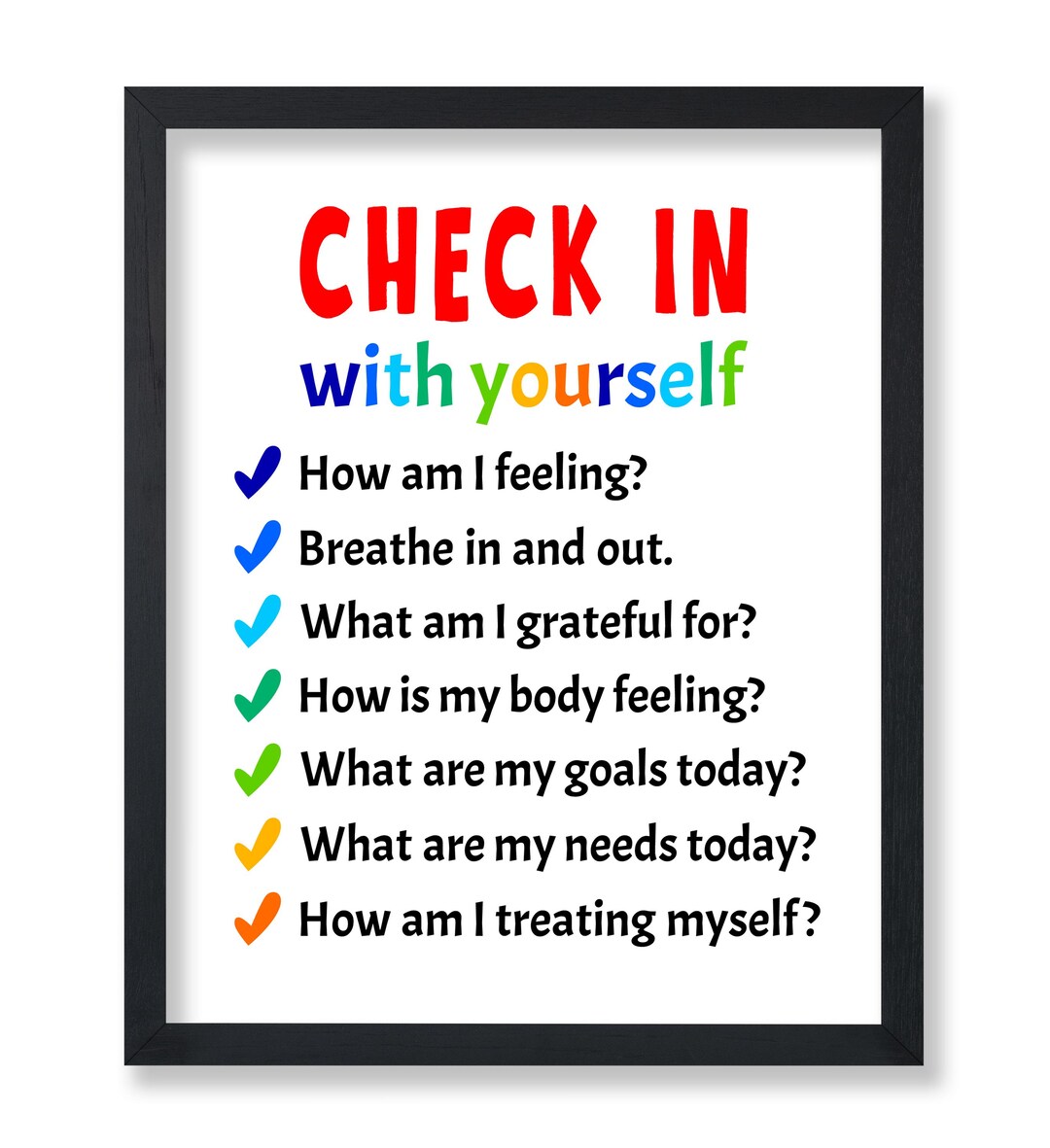 Check in With Yourself Poster - Self Care Checklist Print - Typography ...