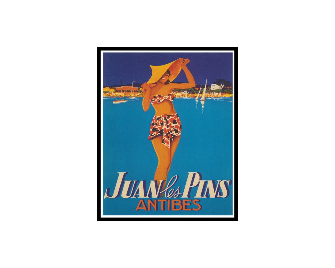 Vintage Travel Poster Retro Antibes Juan Les Pins Print France Art T