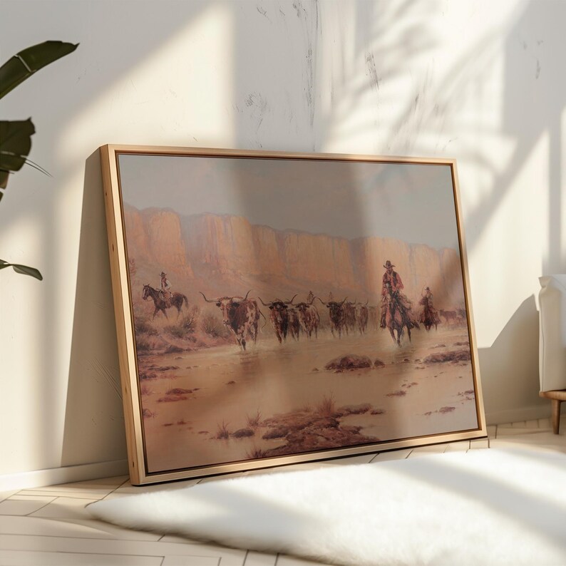Vintage Cowboy Poster - Rio Grande Crossing Print - Wild West Art ...