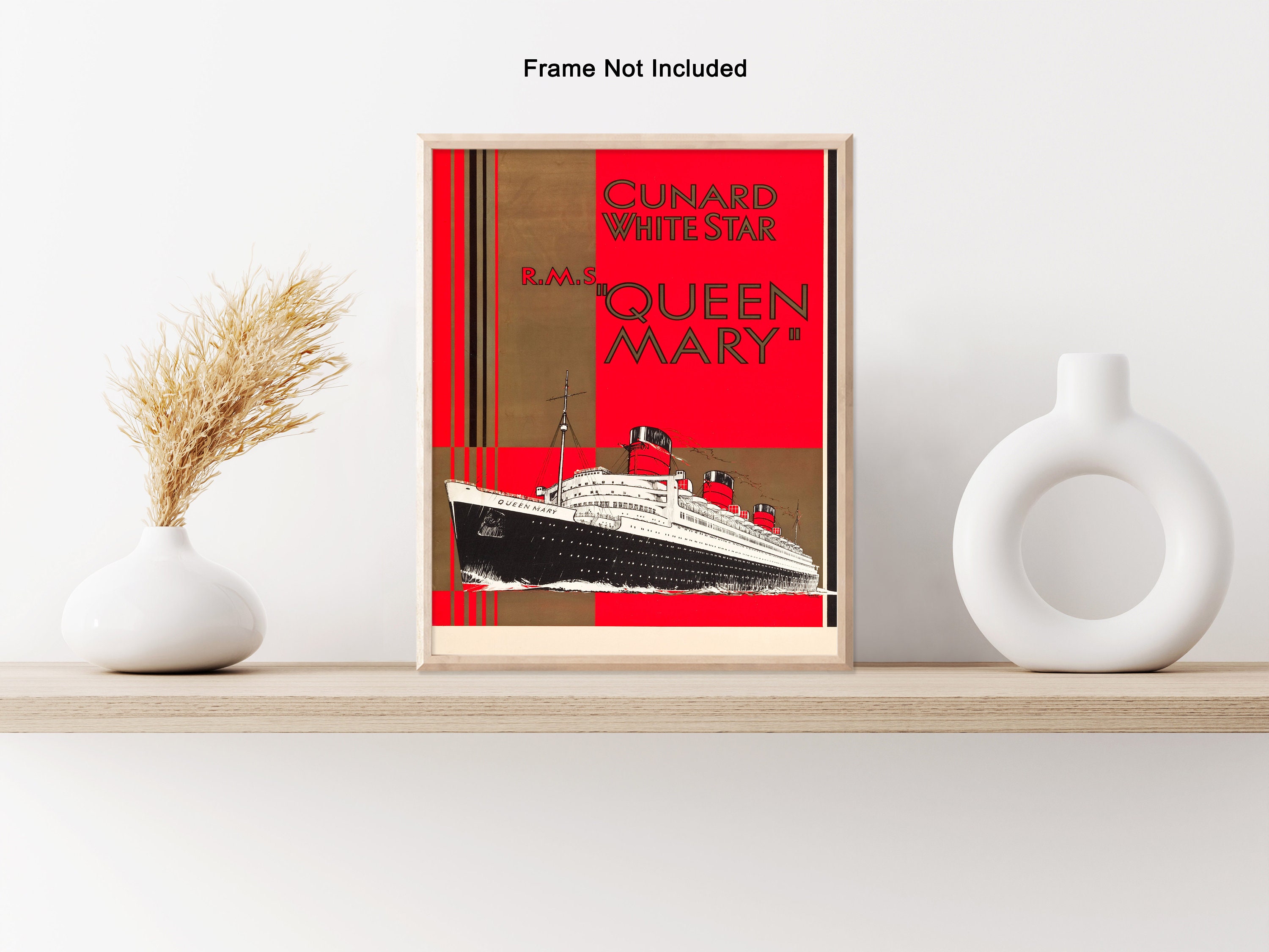 Vintage Travel Poster Retro RMS Queen Mary Print British Ocean Liner ...