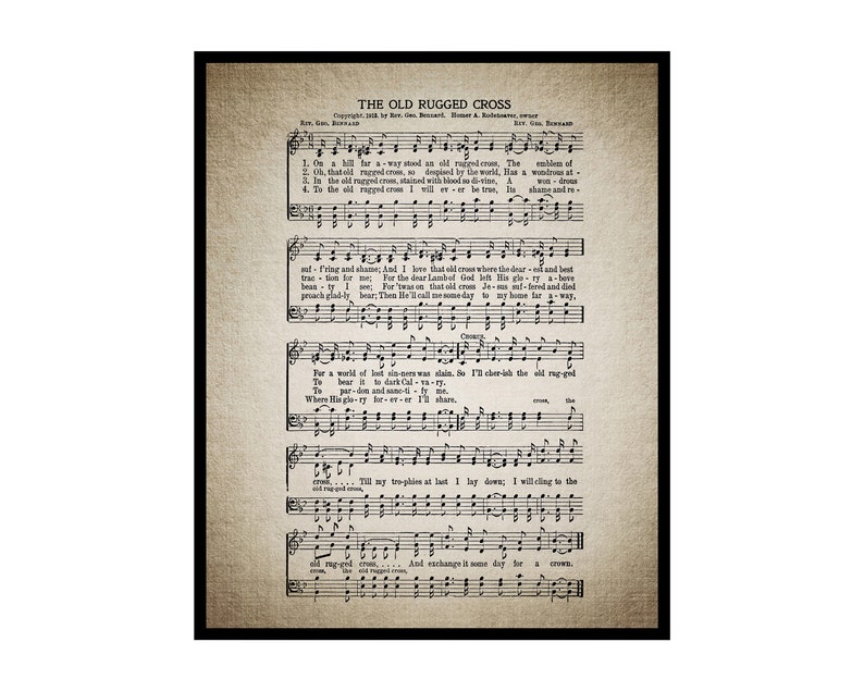 The Old Rugged Cross Poster Hymnal Sheet Print Sheet Music Art Musical ...