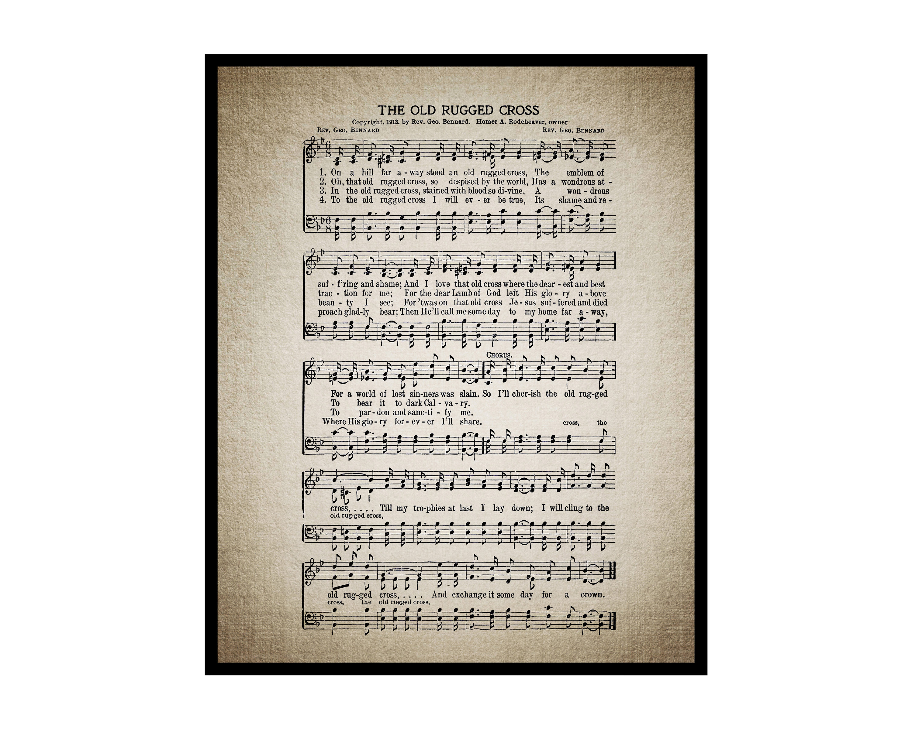 The Old Rugged Cross Poster Hymnal Sheet Print Sheet Music Art Musical ...