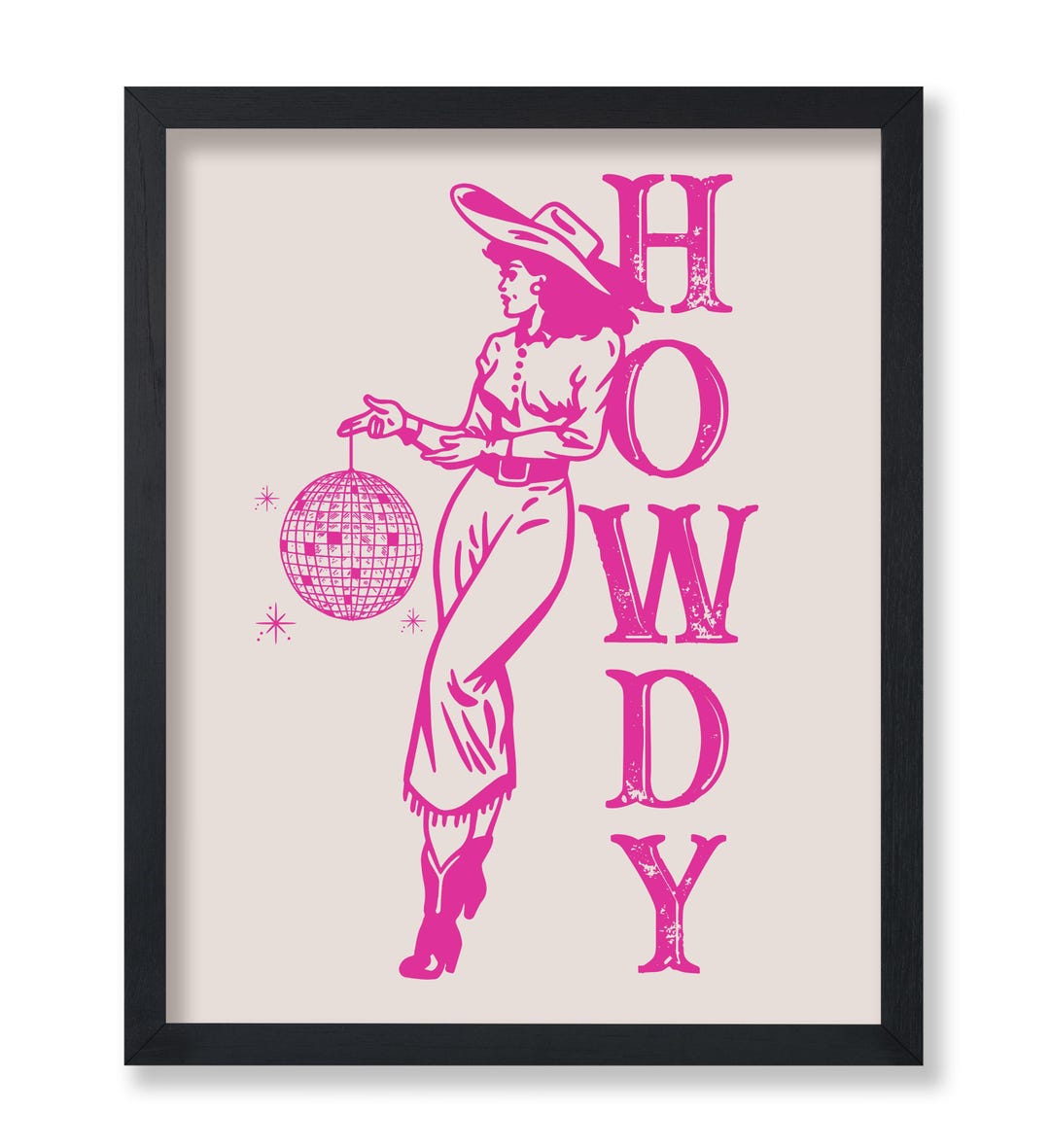 Disco Cowgirl Poster - Retro Pink Cowgirl Print - Howdy Art - Wild West ...