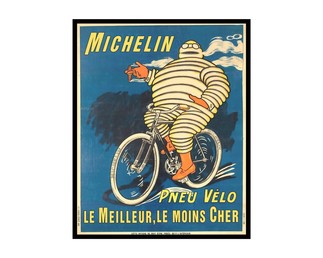 Vintage Michelin Man Poster Retro Michelin Man on Bicycle Print Home ...