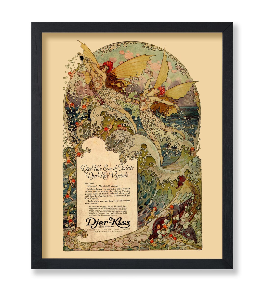 Vintage Djer Kiss Poster - Retro Art Print for Home Office - Mythology ...
