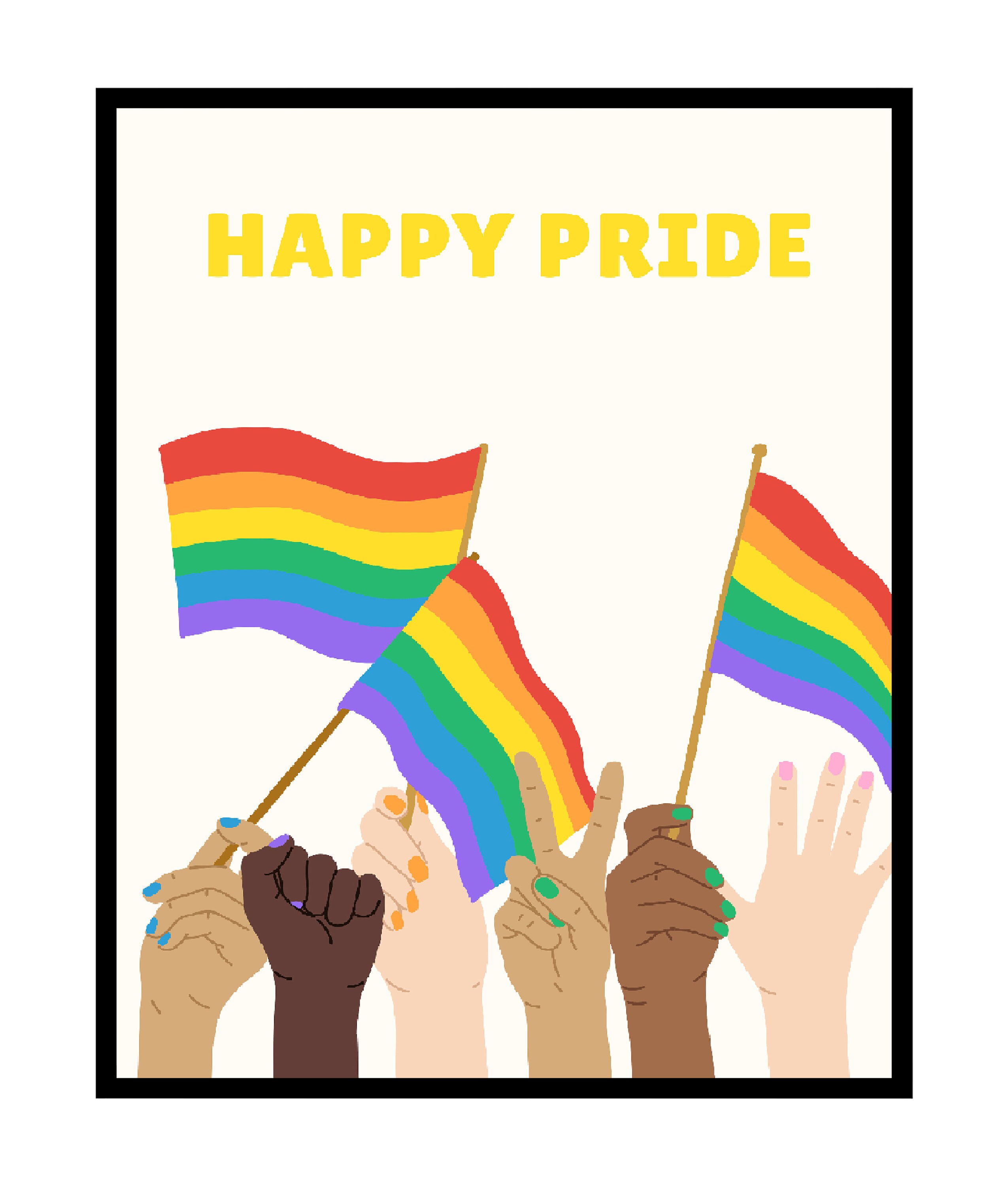 Happy Pride Poster Rainbow Flags Print Inclusivity Art Celebration Art ...